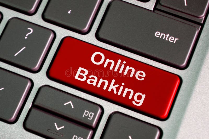 Online Banking Text on Red Laptop Keyboard. Online Banking and Security ...