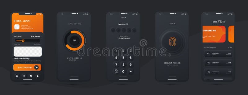 Online Banking Unique Design Kit for App Mobile Dark Mode Template ...