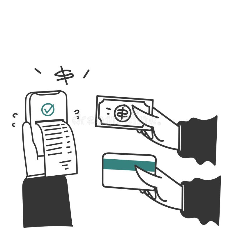 Online Bill Payment Mobile with Card Illustration in Doodle Hand Drawn ...