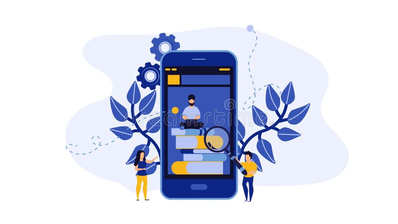 Online Book Library Vector Illustration Concept with People. Education ...