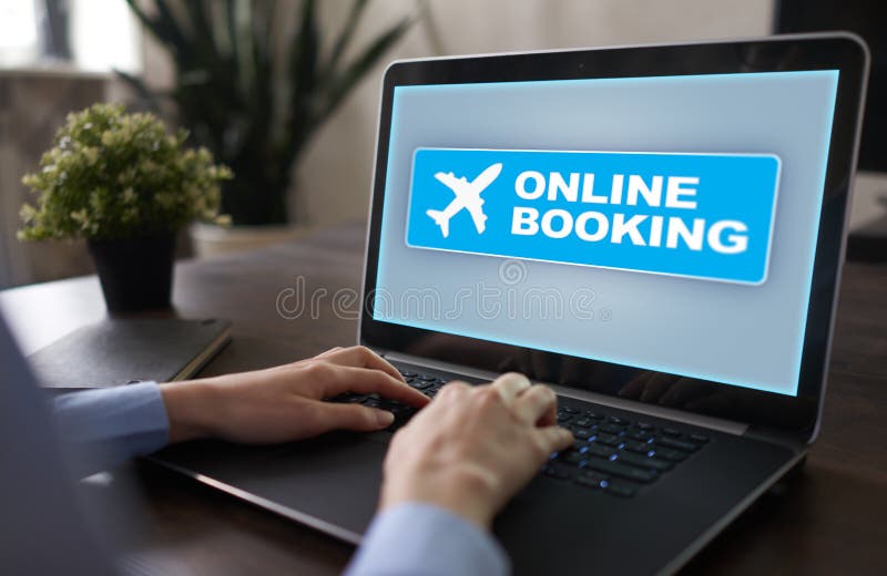 Online Booking Icon on Virtual Screen. Flight Ticket. Stock Image ...