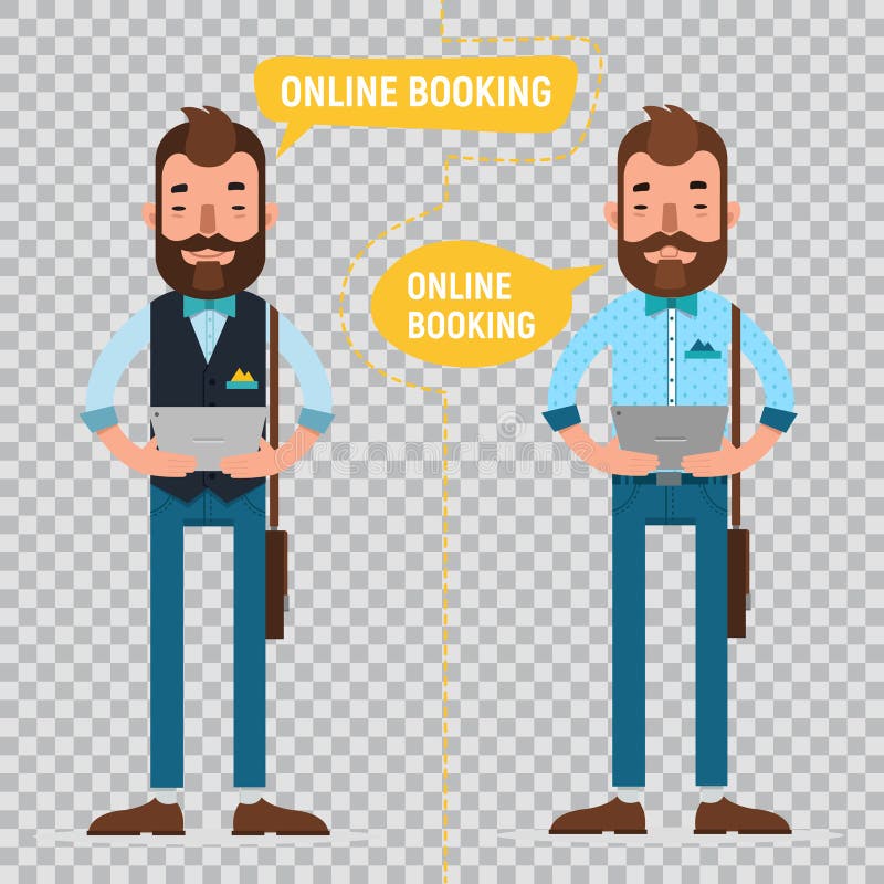 Online Booking. Man Making Online Order. Two Flat Characters on ...