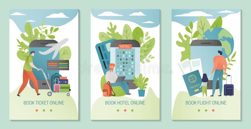 Online Booking Service Vector Illustration. Book Hotel, Flight Banner ...