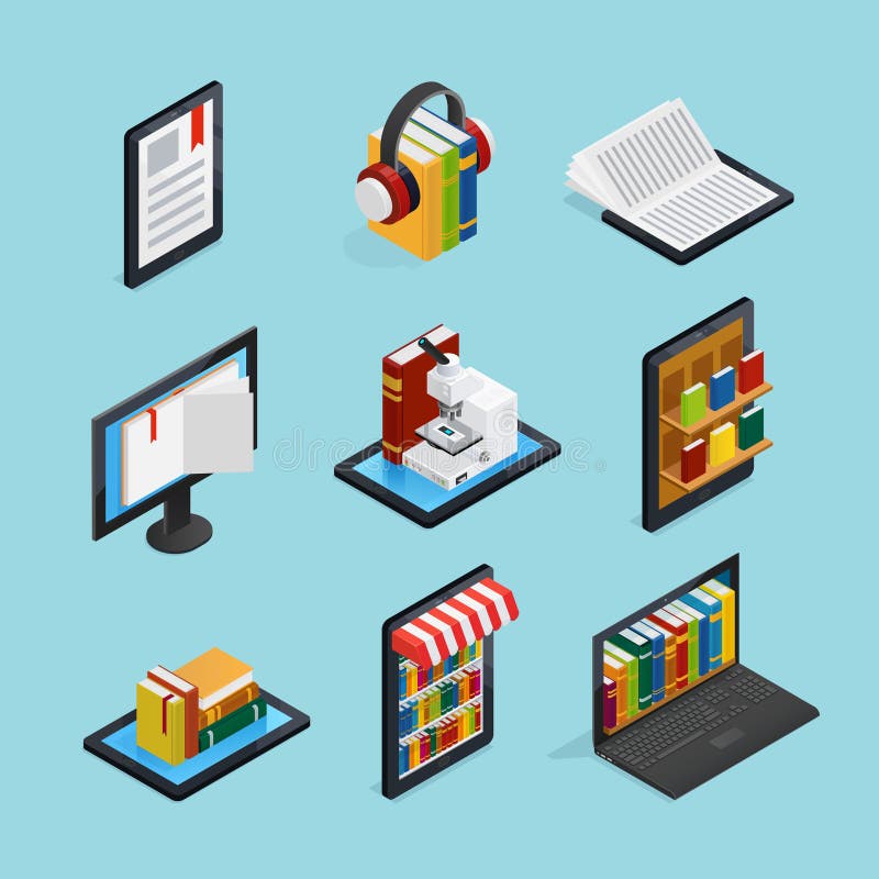 Online Books Isometric Set stock vector. Illustration of bookstore ...