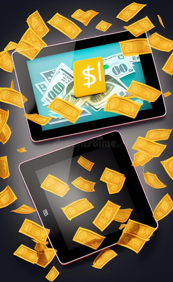Online Business Illustration: Tablets and Money Stock Illustration ...
