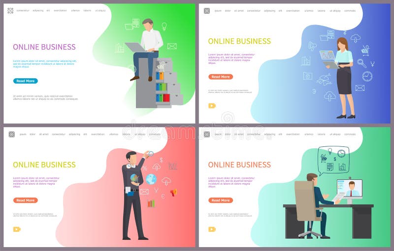 Online Business, People Work, Boss Chatting on PC Stock Vector ...