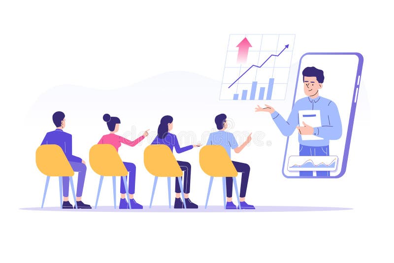 Online Business Training or Courses Concept. People Sitting at a ...