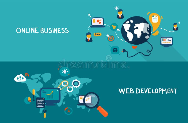 Online Business and Web Development Stock Vector - Illustration of ...