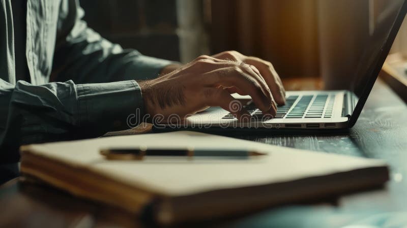 An Online Businessman is Typing on His Laptop Computer. a Man is ...