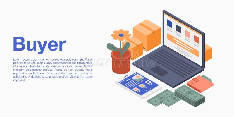 Online Buyer Concept Banner, Isometric Style Stock Vector ...
