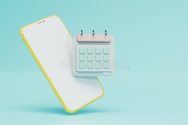 Online Calendar in Your Smartphone. Smartphone and Calendar on a Blue ...