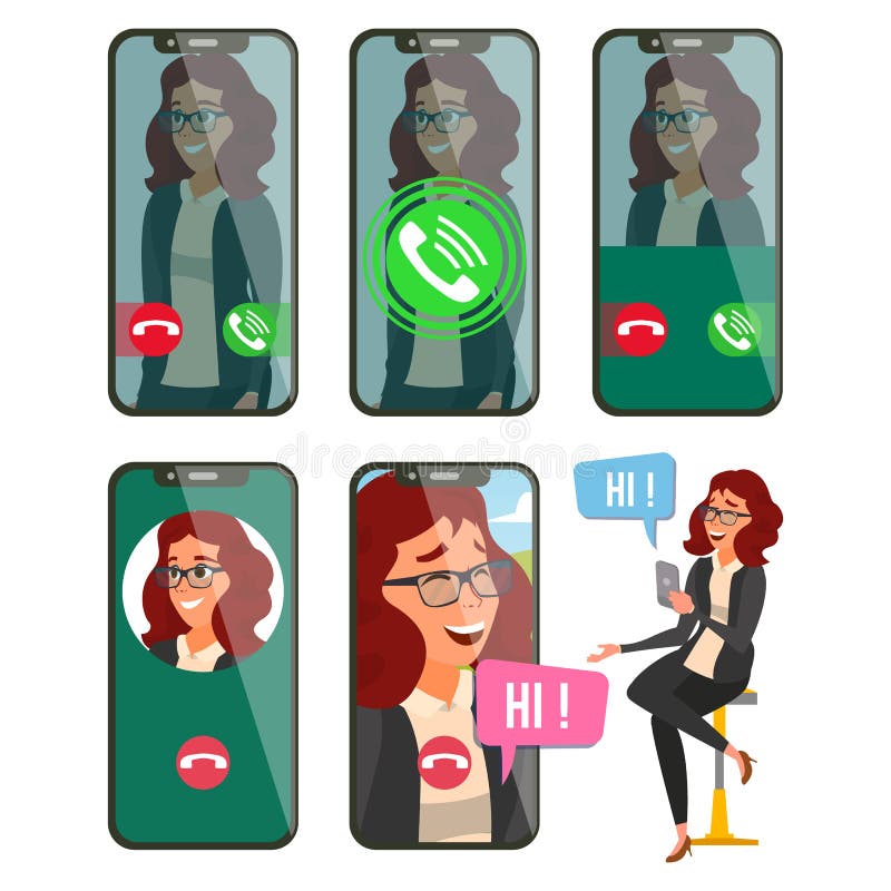 Online Call Vector. Woman Face. Mobile Screen. Video, Voice Chatting ...