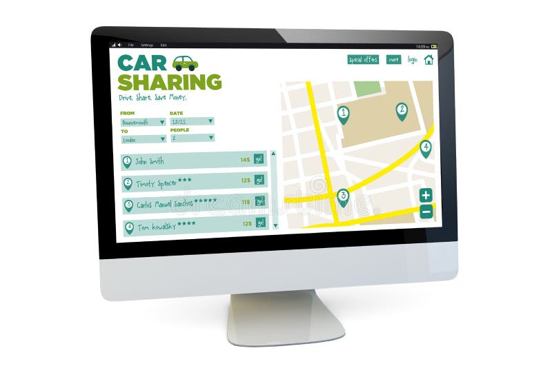 Online Car Sharing Software on a Computer Stock Illustration ...