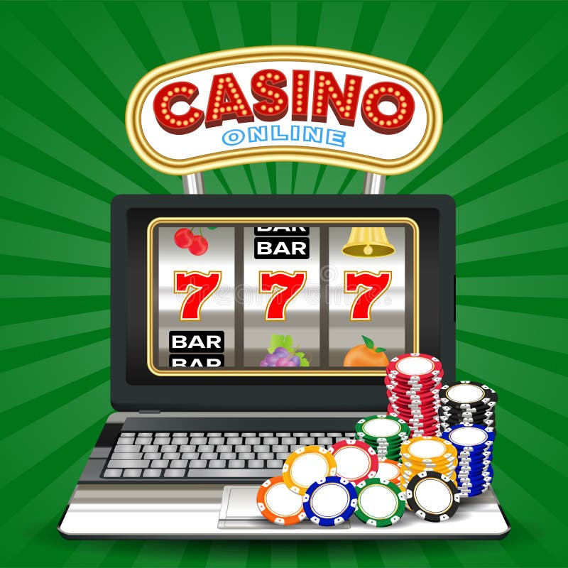 Online Casino Slot Machine Game on Laptop Computer Stock Vector ...