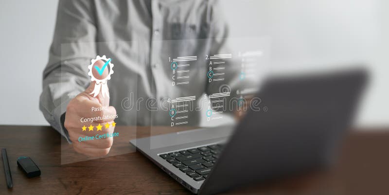 Online Certification Evaluation Concept. a Man Takes Assessment for ... Online Certification Evaluation Concept. a Man Takes Assessment for ...