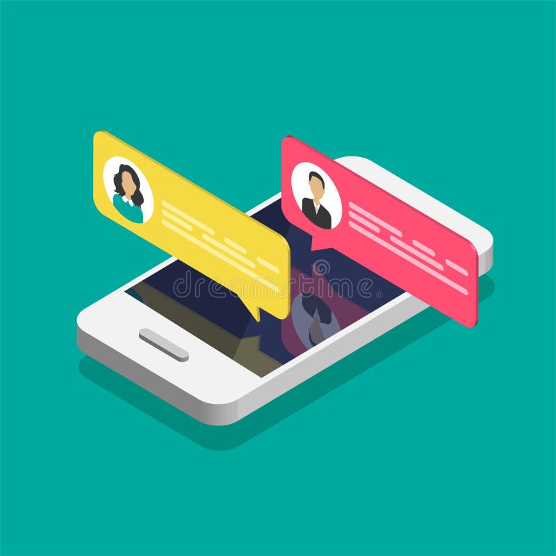 Isometric Smartphone with Dialog Boxes. Stock Vector - Illustration of ...