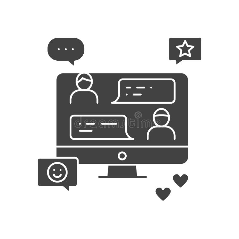 Online Chatting on a Computer Black Glyph Icon. Internet Communication ...