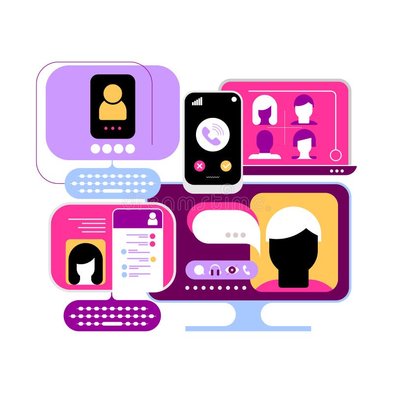 Online Chatting App Concept with Clipart Stock Vector - Illustration of ...