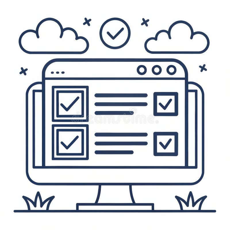 Online Checklist, Computer Illustration, Cloud Concept, Task Management, Productivity Stock ...