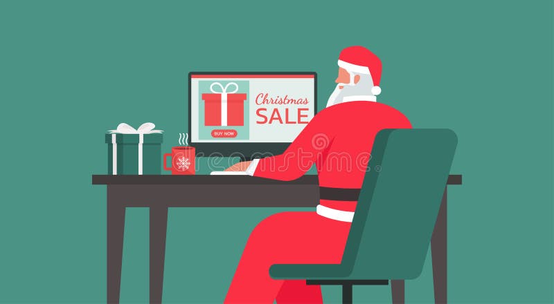 Santa Sitting Computer Desk Stock Illustrations – 84 Santa Sitting ...