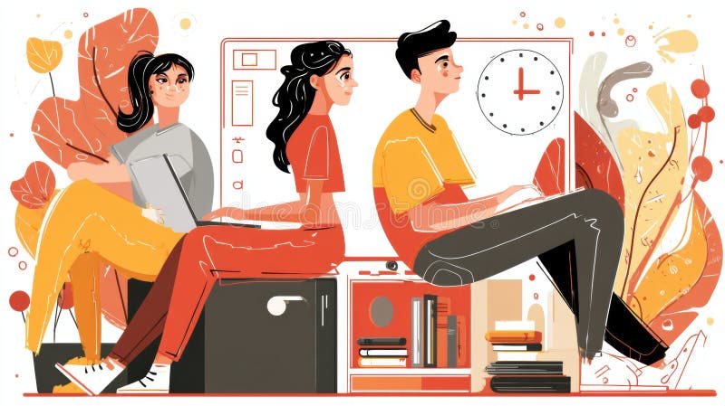 Online Class Collaboration stock illustration. Illustration of students ...