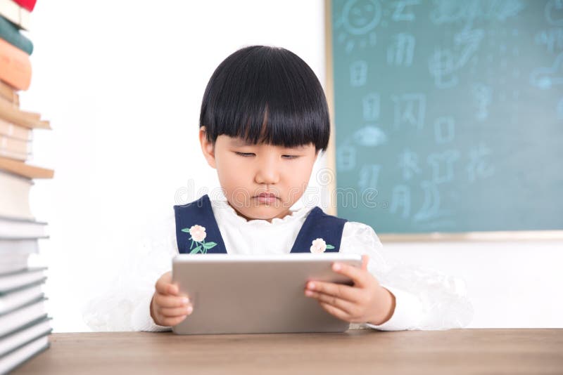 Online Class Girl by Tablet Stock Photo - Image of blank, kids: 196272146