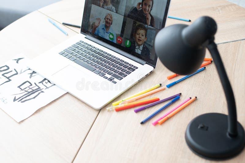 Online Class Using Video Conference on Laptop Editorial Stock Image ...