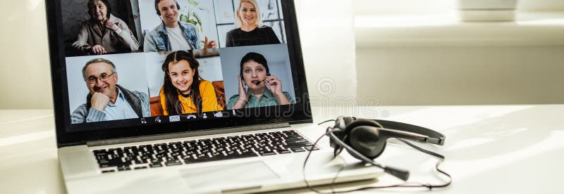 Online Class Using Video Conference on Laptop Stock Image - Image of ...