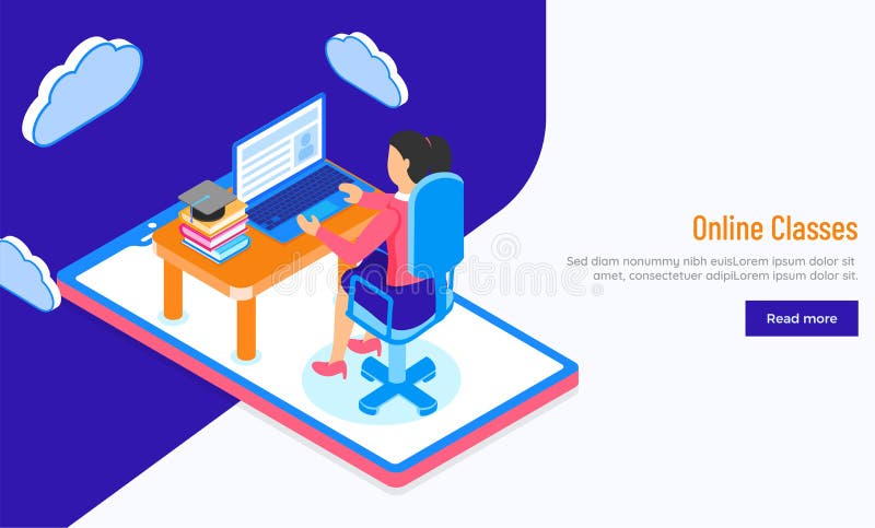 Online Classes Web Template Design, Isometric Smartphone with Mu Stock ...
