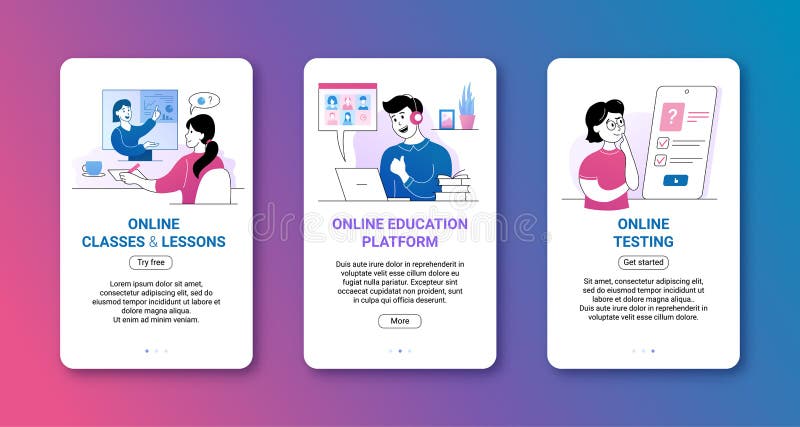 Online Classes and Lessons Website Onboarding Screen Templates Stock ...