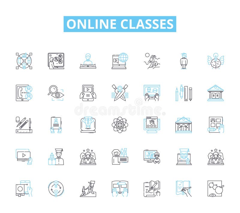 Online Classes Linear Icons Set. Virtual, Remote, Digital, E-learning ...