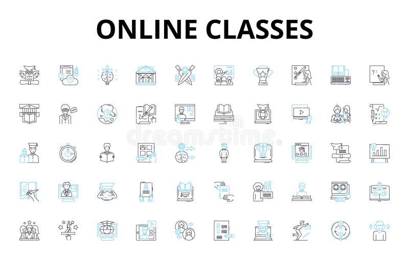 Online Classes Linear Icons Set. Virtual, Remote, Digital, E-learning ...