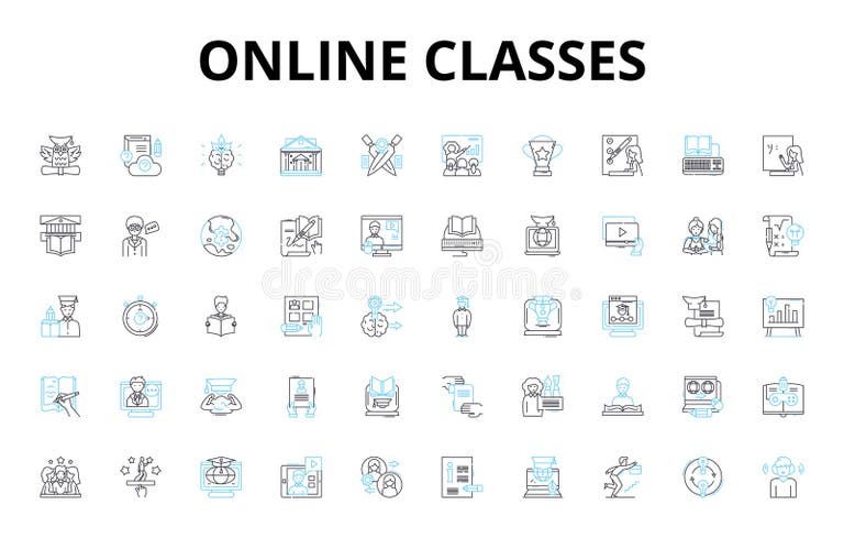 Online Classes Linear Icons Set. Virtual, Remote, Digital, E-learning ...