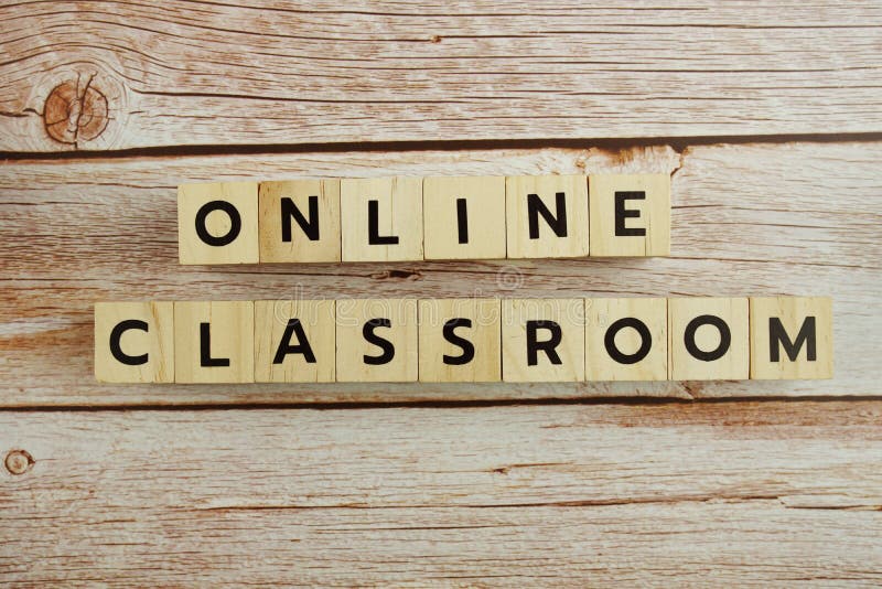 Online Classroom Word Alphabet Letters on Wooden Background Stock Image ...