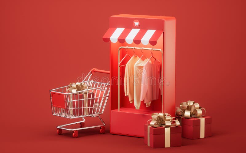 Online Clothing Store, 3d Rendering Stock Illustration - Illustration ...