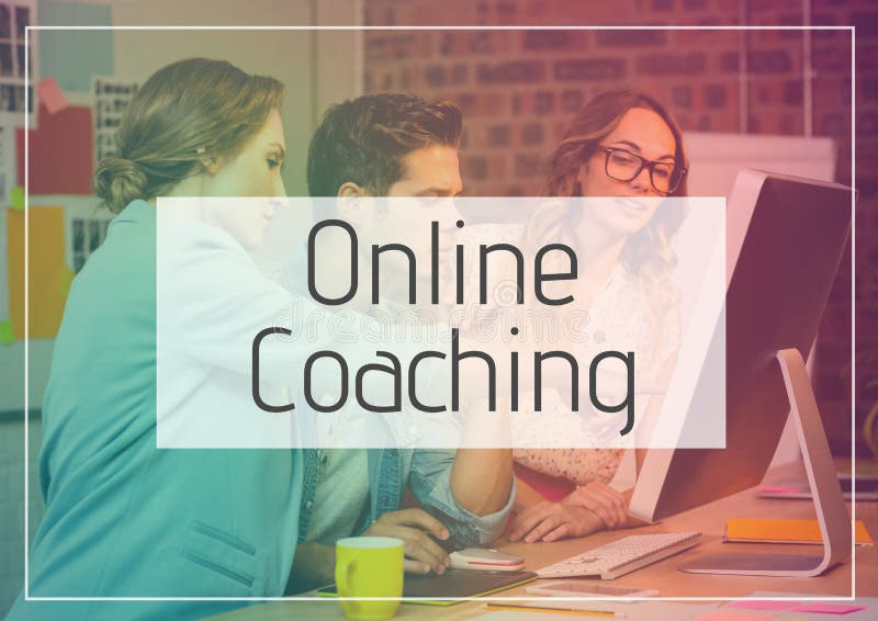 Online Coaching Text Banner Against Office Colleagues Using Computer at ...