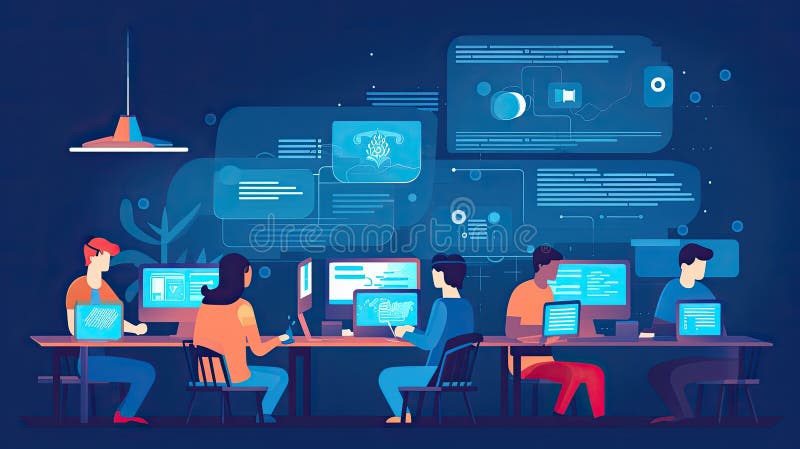 Online Coding Class Flat Illustration - Generative AI. Stock ...