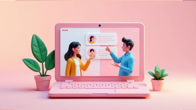 Online Collaboration and Communication 3D Render of People Discussing ...