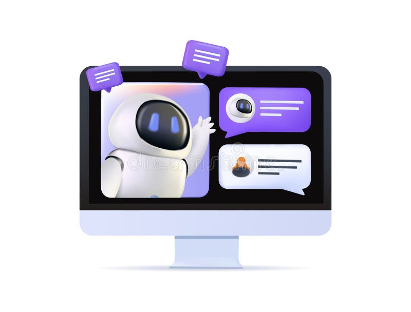 Online Communication with Chat Bot Concept 3D Illustration. Robot ... Online Communication with Chat Bot Concept 3D Illustration. Robot ...