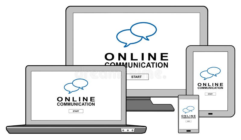 Online Communication Concept on Different Devices Stock Illustration ...