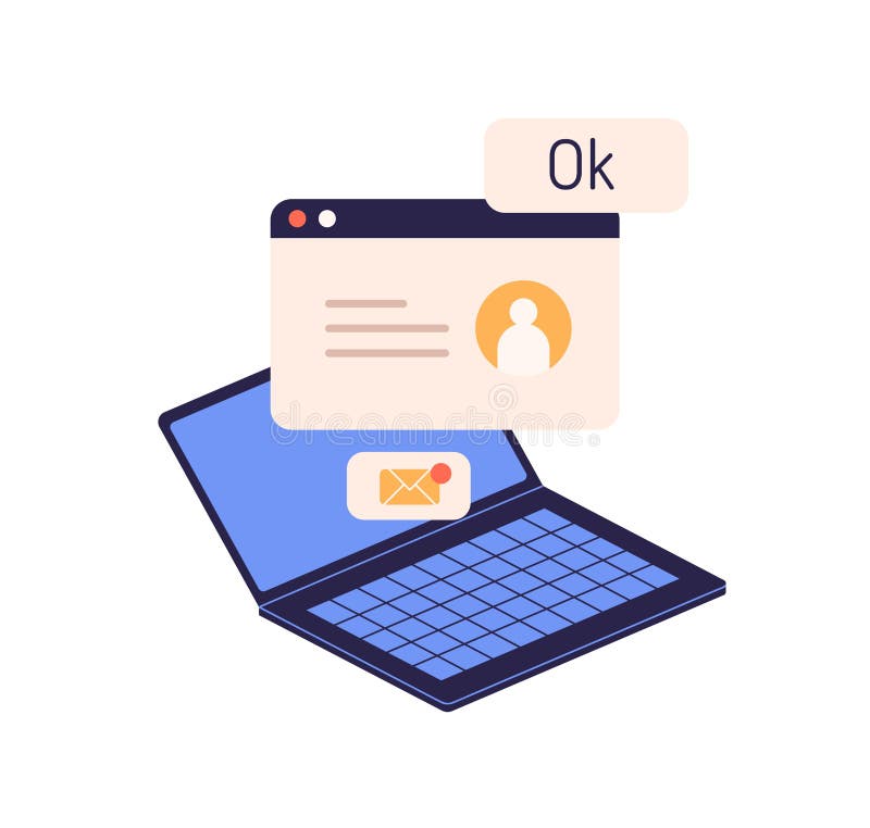 Online Communication Concept. Laptop with New Inbox Message ...