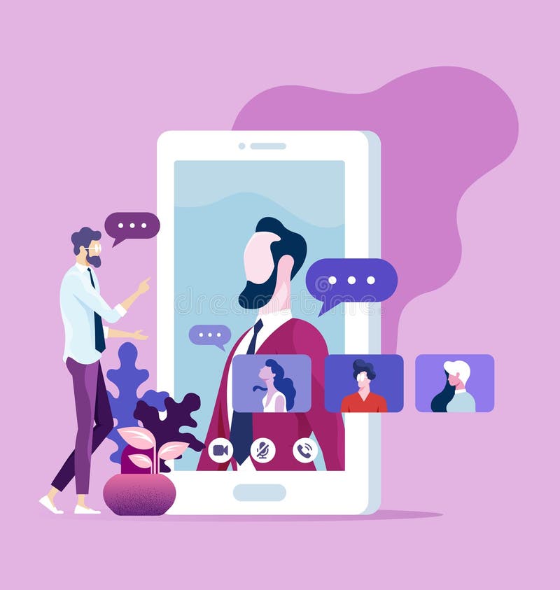 Online Communication Concept. Office Workers Group Video Chat Stock ...