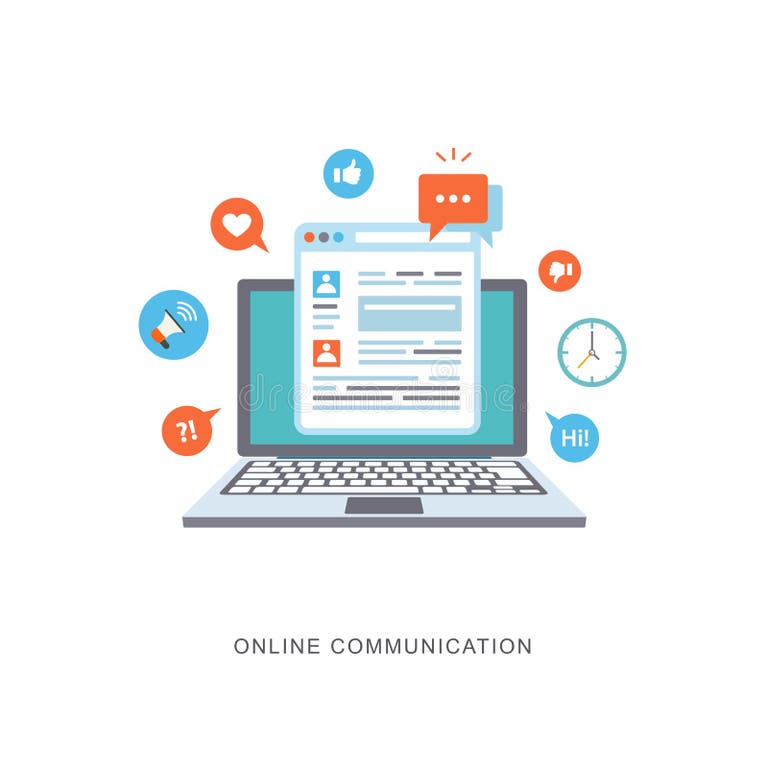 Online Communication Flat Illustration with Icons Stock Vector ...