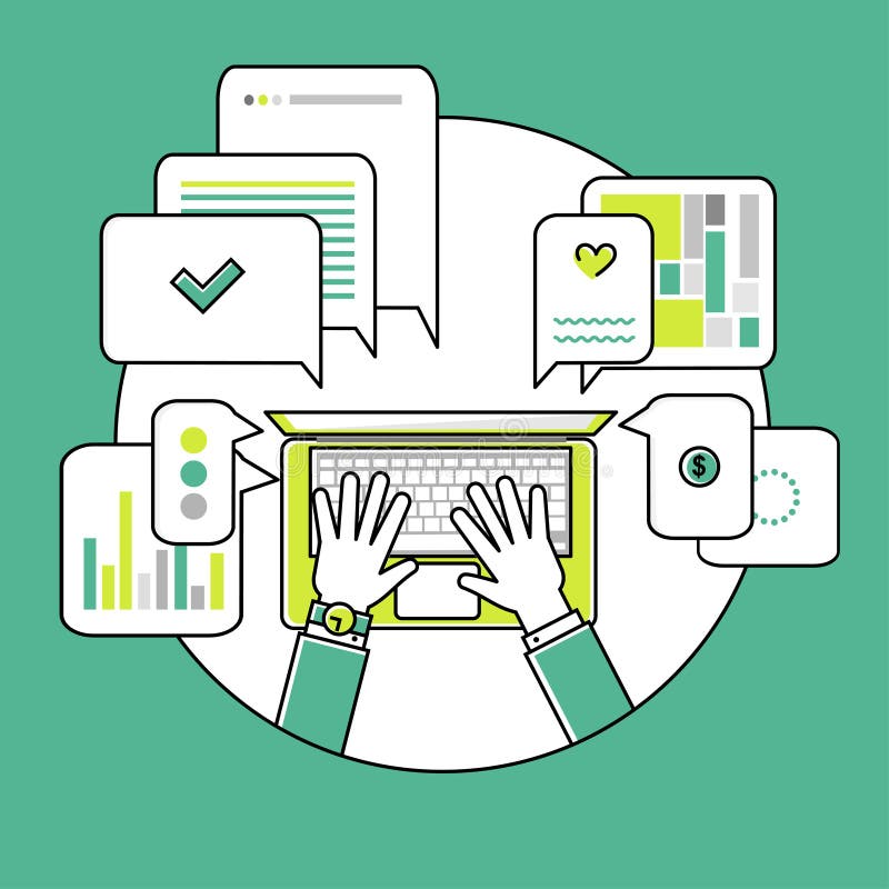 Online Communication Flat Linear Illustration Stock Vector ...