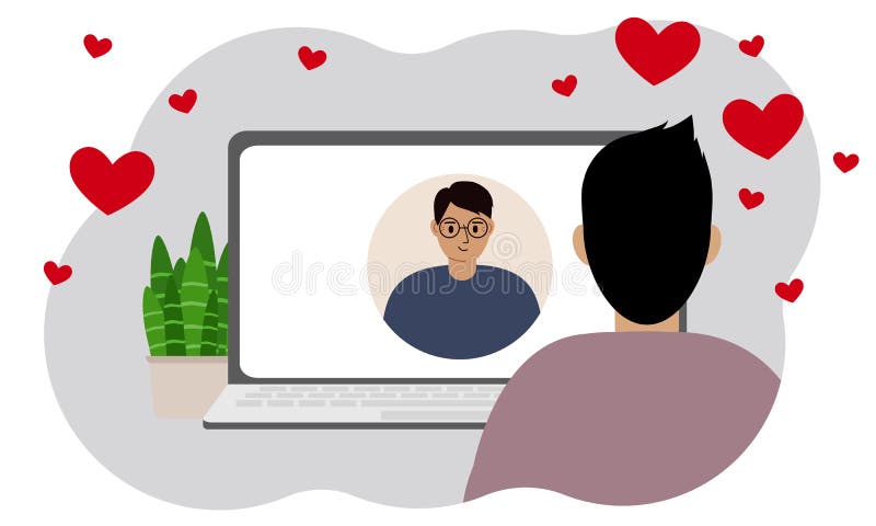 Online Communication, Love at a Distance. a Man Communicates through a ...