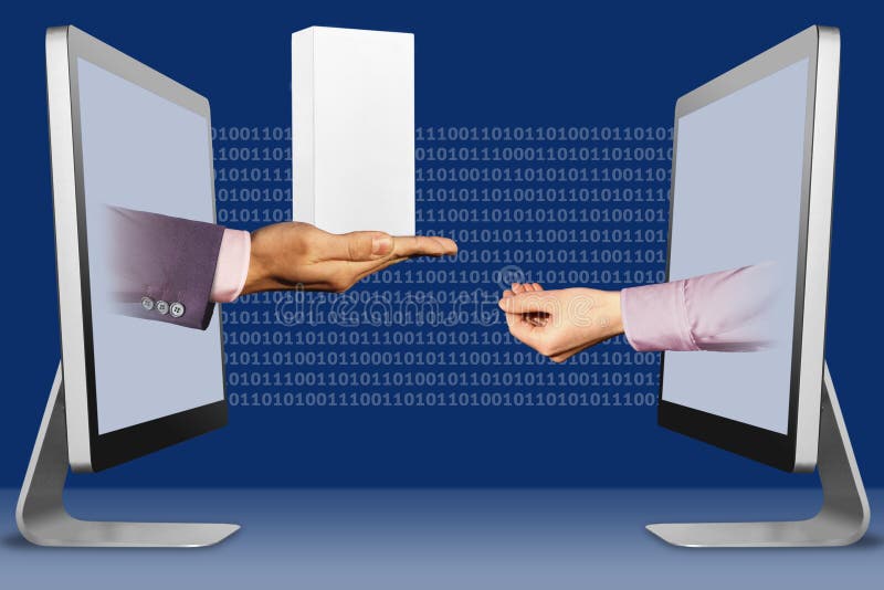 Technology Concept, Two Hands from Laptops. Hand with White Small Cell ...