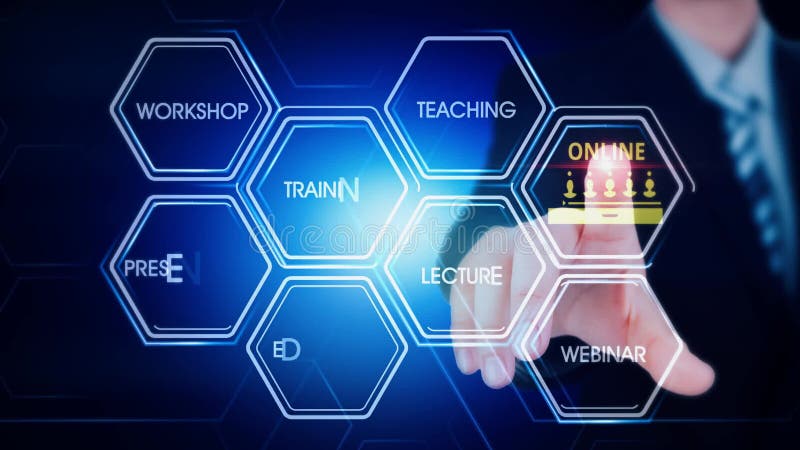 Online Concept Hexagonal Virtual Touch Screen Concept with Man Touching ...