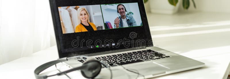 Online Conference of Colleagues through a Laptop. Video Call for ...