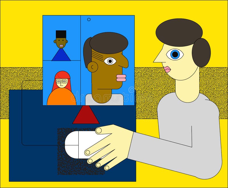 Online Conference, Man Talking Over Internet To Collegues Over Computer ...