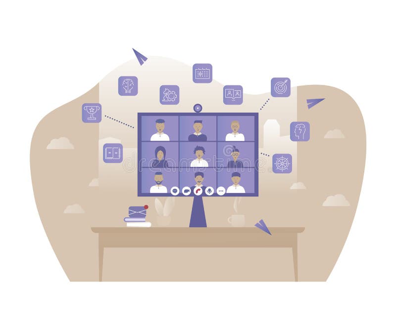 Online Conference and Work Meeting in Computer Stock Vector ...